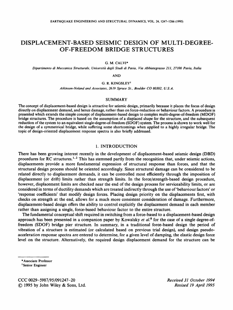 Calvi Et Al-1995-Earthquake Engineering & Structural Dynamics | Download Free PDF | Force ...