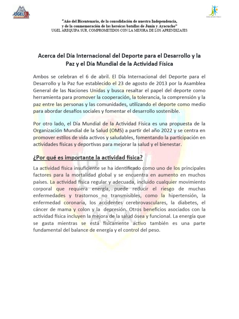 Acerca Del Día Internacional Del Deporte para El Desarrollo y La Paz y ...