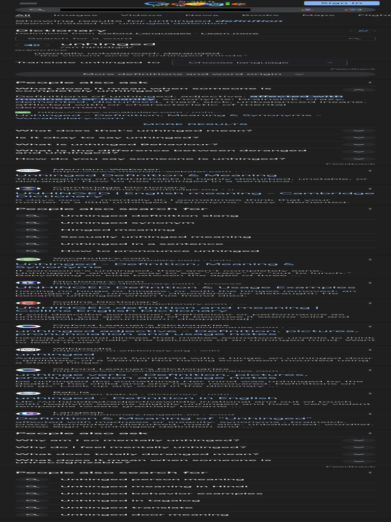 Unhinged Defenition - Google Search | PDF | Insanity | Dictionary