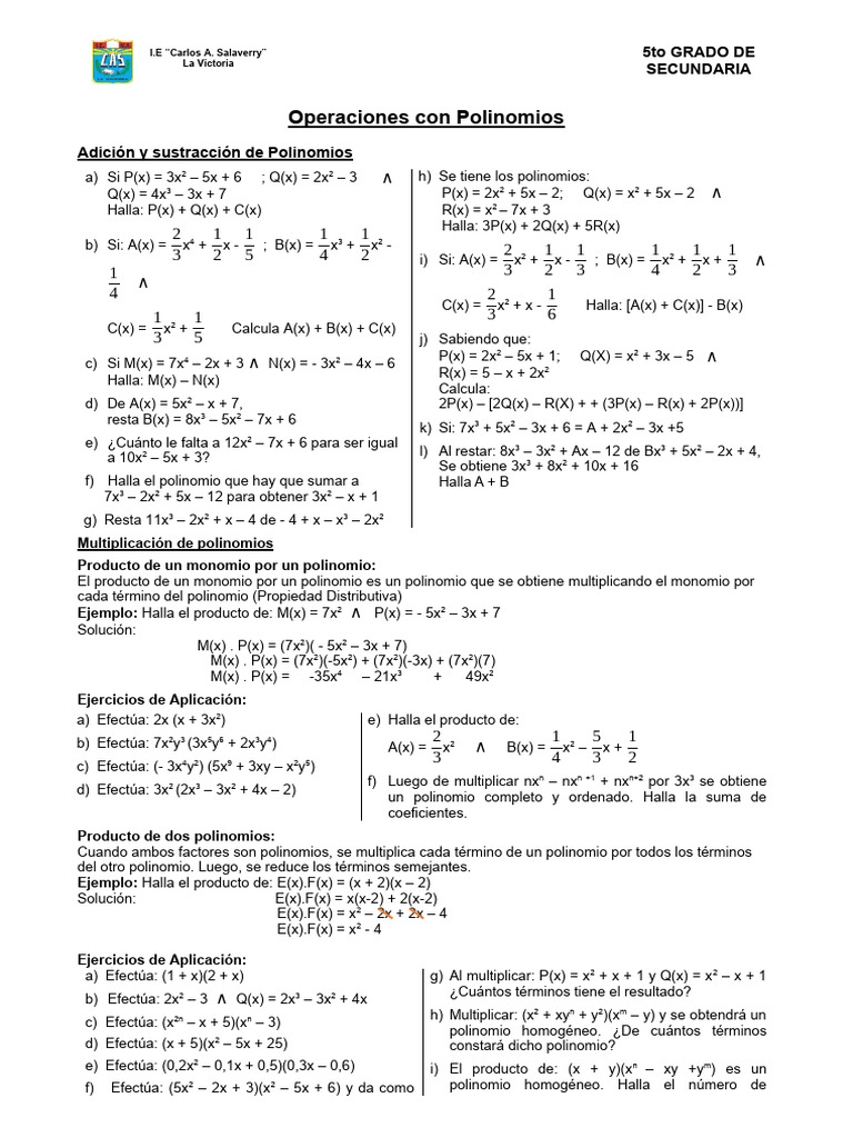 Operaciones Con Polinomios | PDF | Multiplicación | Ciencia computacional