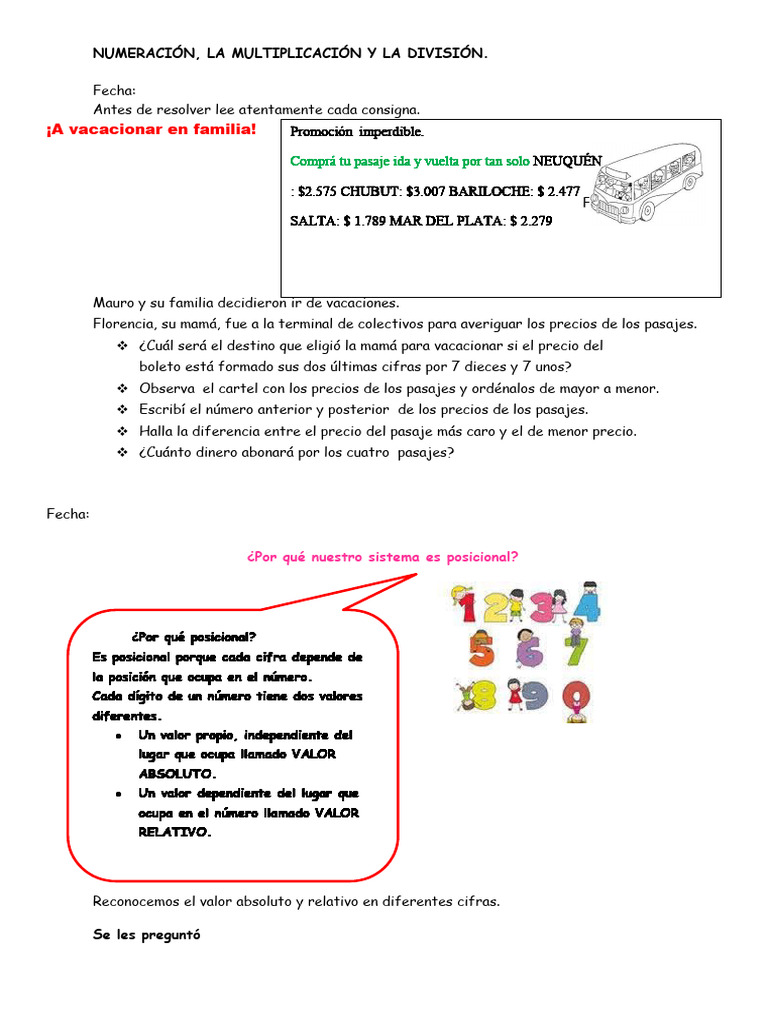 Multiplicación y División en Vacaciones | PDF | Sustracción | División ...