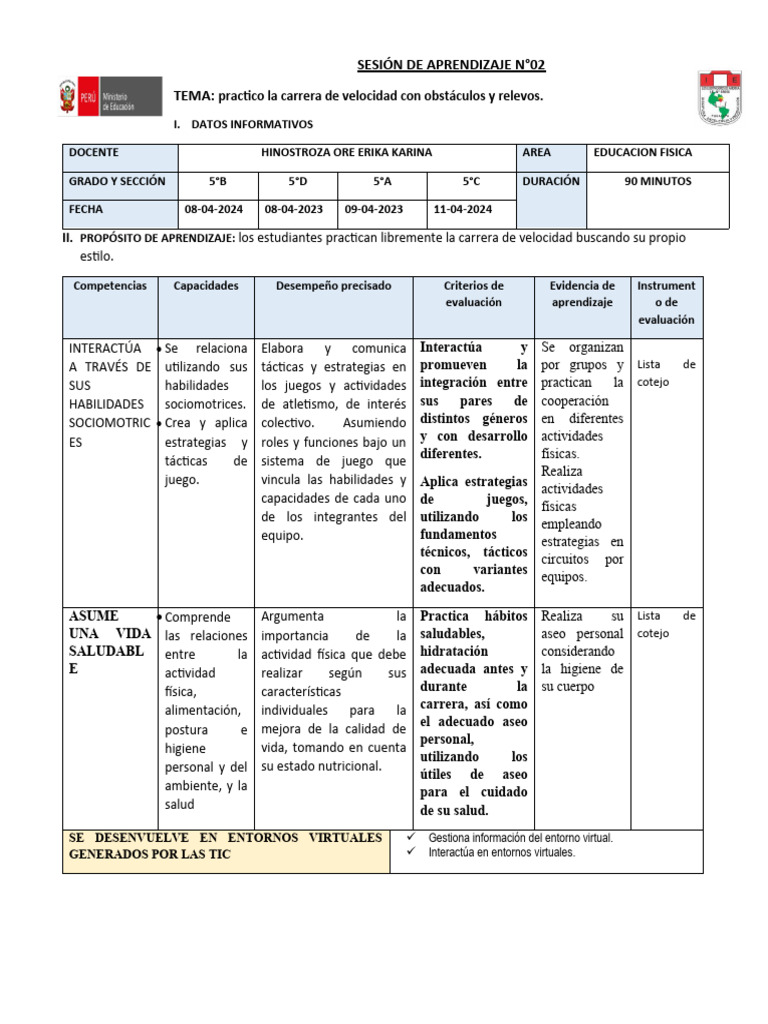 Sesión de Aprendizaje N 02 | PDF | Aprendizaje | Vida