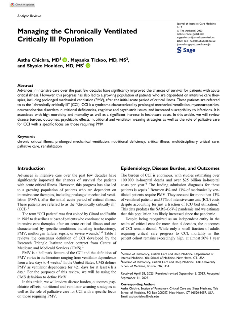 Chichra Et Al 2023 Managing The Chronically Ventilated Critically | PDF ...
