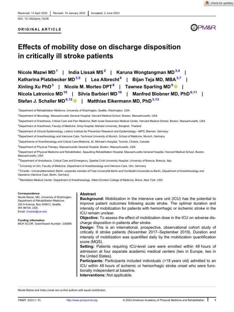 PM R 2023 Mazwi Effects of Mobility Dose On Discharge Disposition | PDF ...
