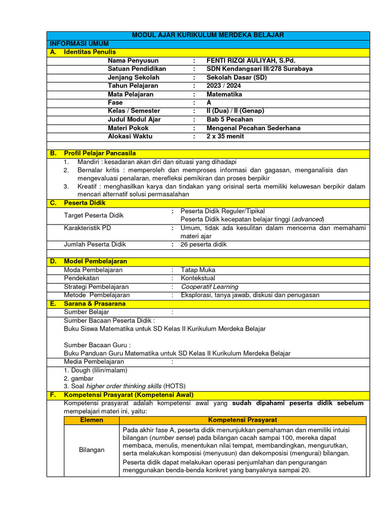 MODUL AJAR MTK KLS 2 SMS 2_OBSERVASI | PDF