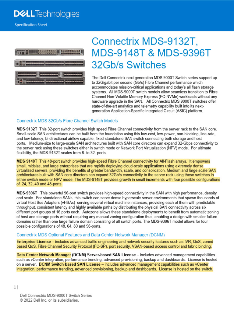 Technical Brochure 128 - Dell Connectrix MDS 9148T SpecSheet | PDF ...