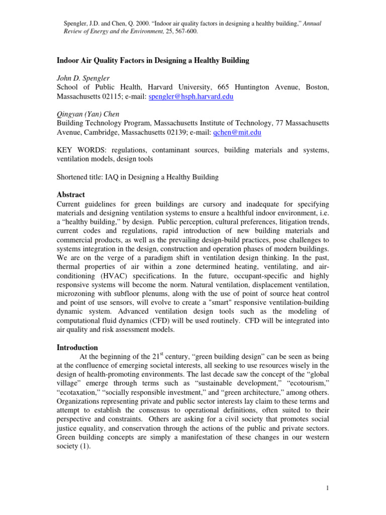 Indoor Air Quality Factors in Designing A Healthy Building | PDF ...