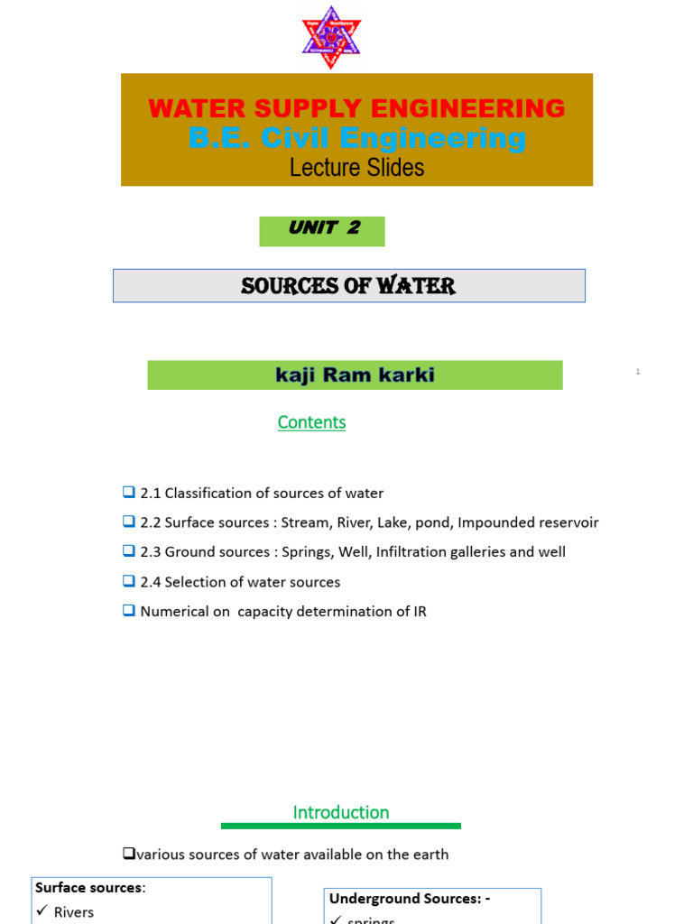 Unit 2 Sources of Water | PDF | Aquifer | Water