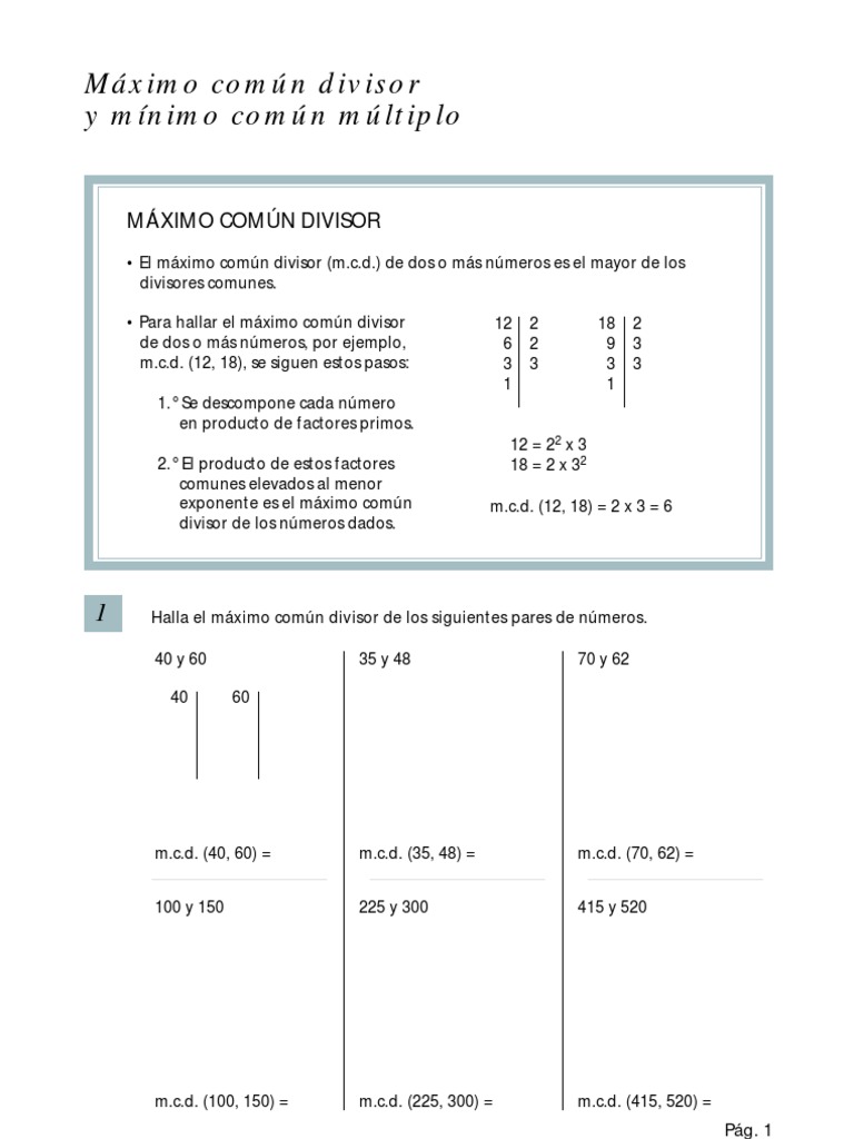 Maximo Comun Divisor y Minimo Comun Multiplo | PDF | Multiplicación ...