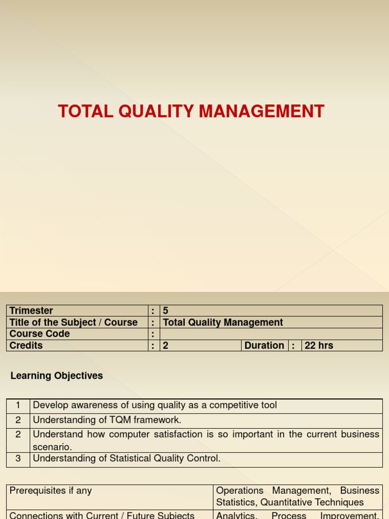 Total Quality Management | Download Free PDF | Iso 9000 | Quality Management