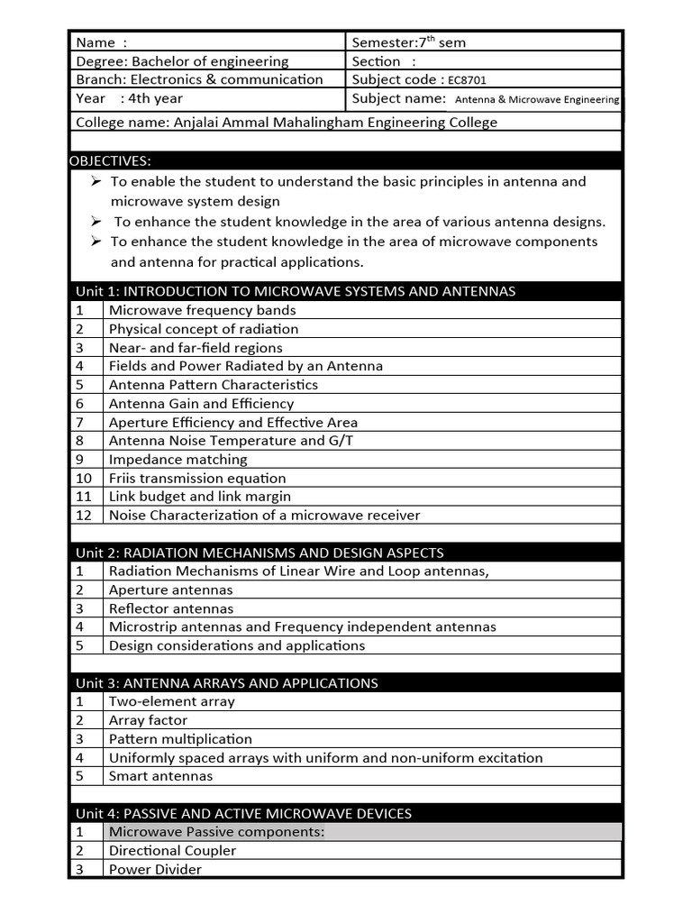 antenna and microwave engineering | PDF | Antenna (Radio) | Microwave