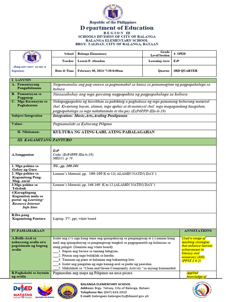 DLP Cot Q3 Esp Week 1 4 Sped 02 05 24 | PDF