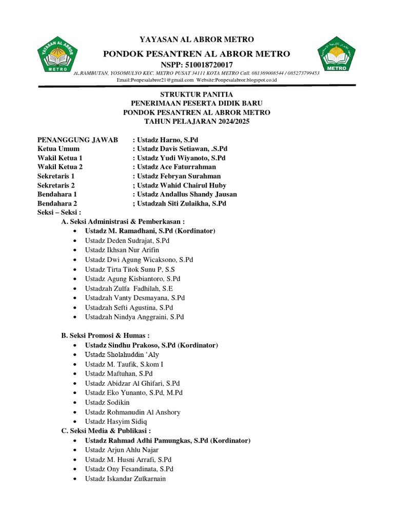 Struktur Panitia PPDB 2024-2025 | PDF