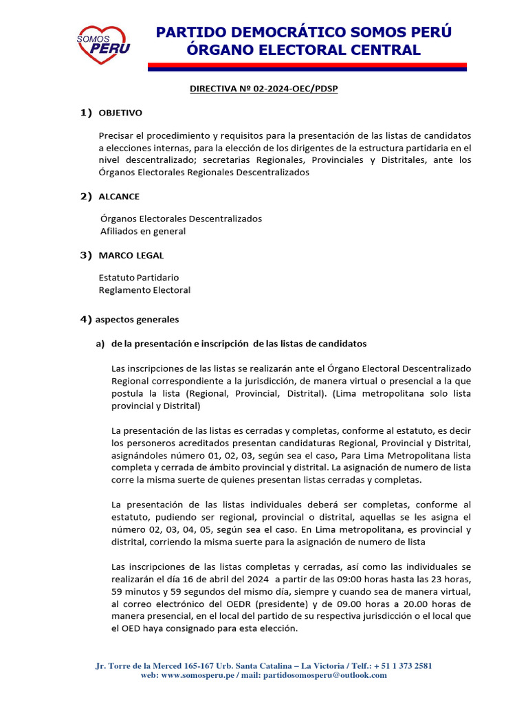 Directiva #002-2024-Oec-Pdsp | PDF | Documento de identidad | Elecciones