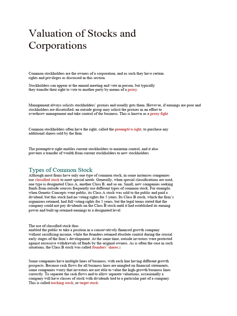 Valuation of Stocks and | PDF | Stocks | Preferred Stock