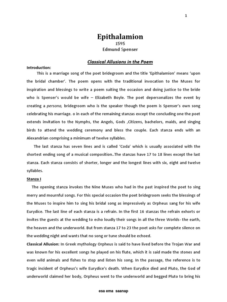 Analysis of Spenser's Epithalamion | PDF | Orpheus | Wedding