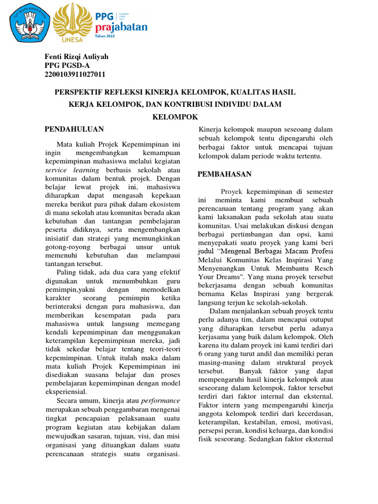 Kinerja dan Kontribusi dalam Proyek Kepemimpinan | PDF | Pengembangan ...