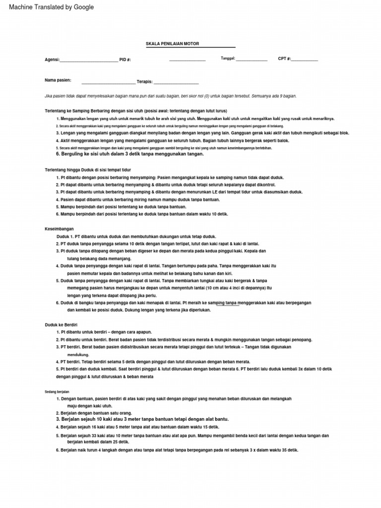 Motor Assessment Scale | PDF
