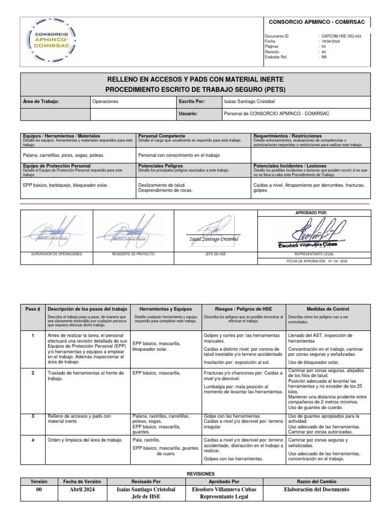 Capcom-Hse-Sig-003 Relleno en Accesos y Pads Con Material Inerte | PDF