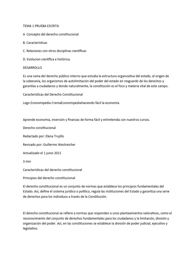 Derecho Const Tema 1 Prueba Miguel | PDF | Constitución | Ley constitucional