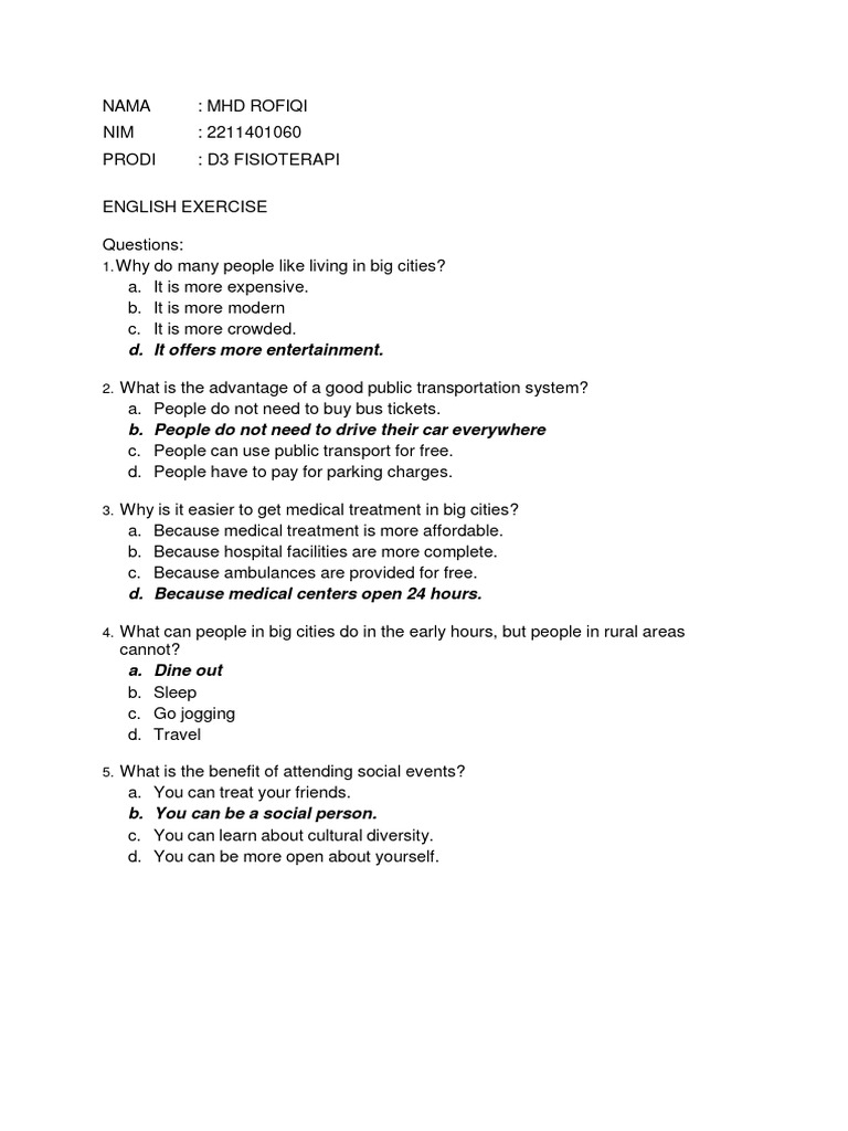MHD ROFIQI-English Exercise (CITY) | PDF | Social Science | Computers