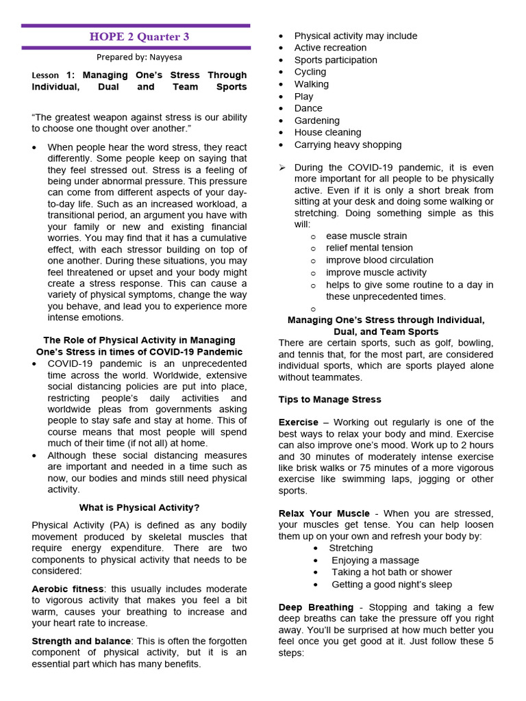 HOPE 2 Quarter 3 Nayyesa | PDF | Stress (Biology)