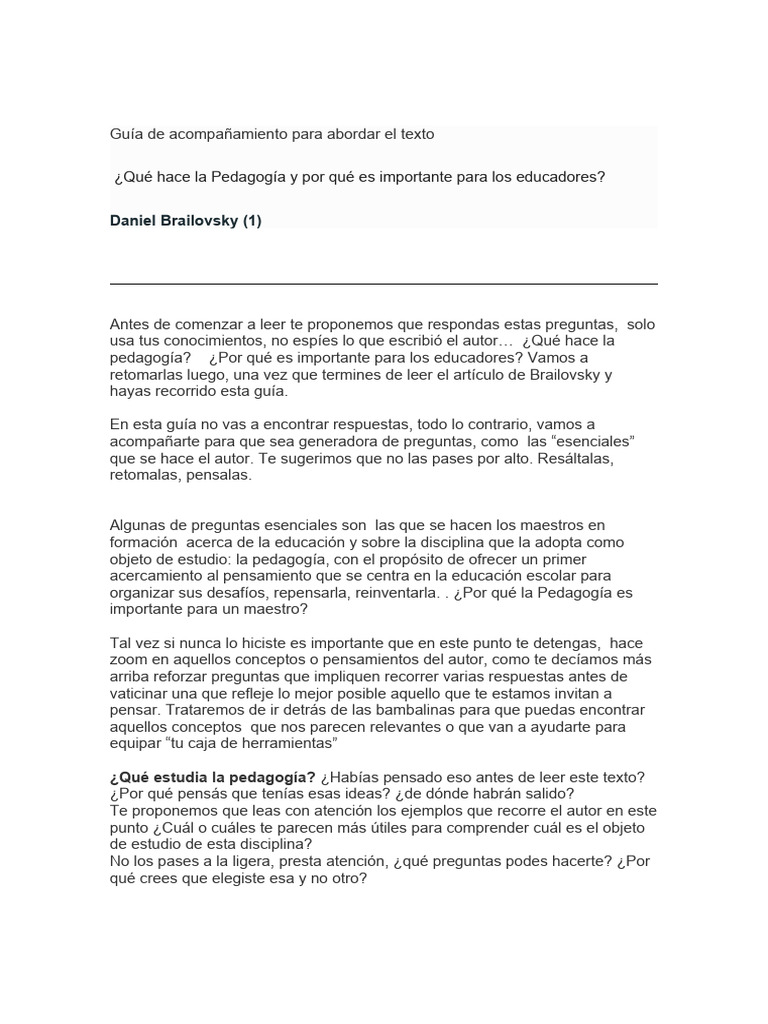 CLASE 3 - Daniel Brailovsky Guia | PDF | Pedagogía | Plan de estudios