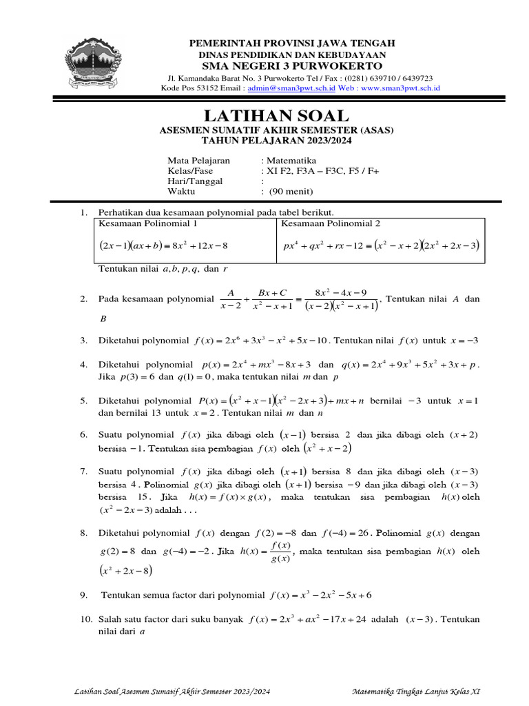 Latihan Soal MTK Lanjut Bu Eka | PDF