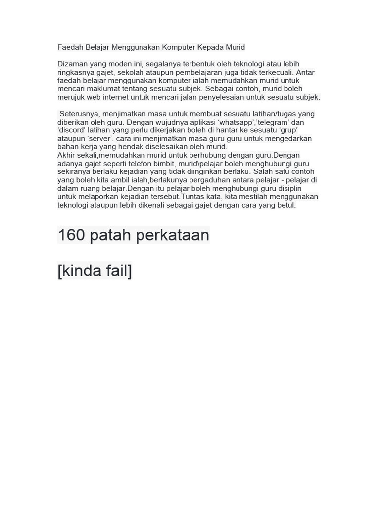 Faedah Belajar Menggunakan Komputer Kepada Murid | PDF