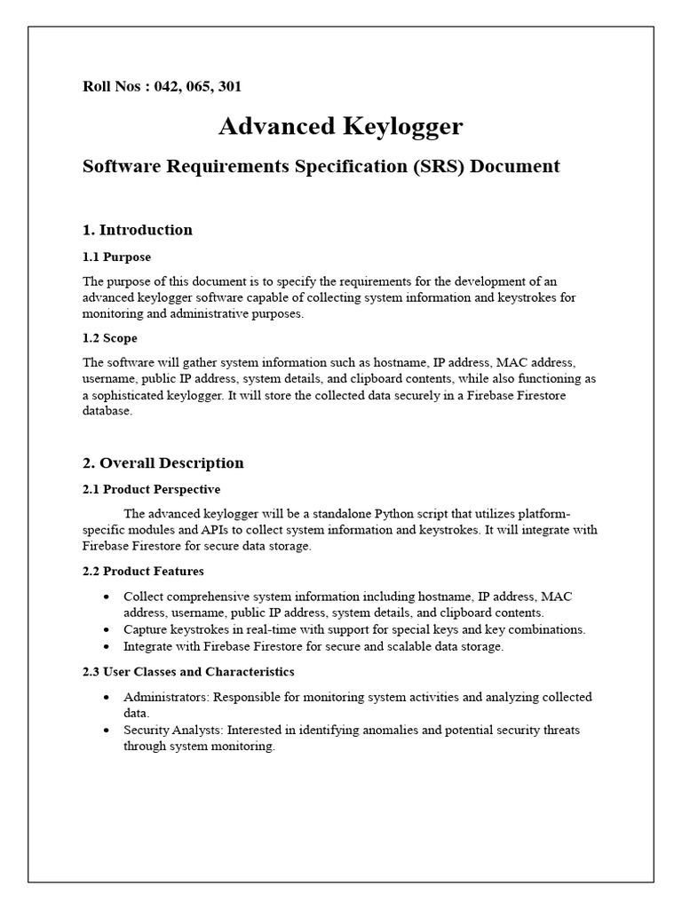 Software Requirements Specification Pdf Software Information