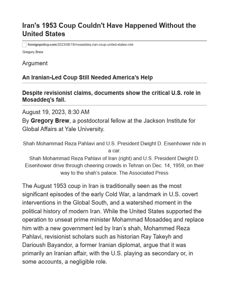 U.S. Role in Iran's 1953 Coup Explained | PDF | Mohammad Reza Pahlavi ...