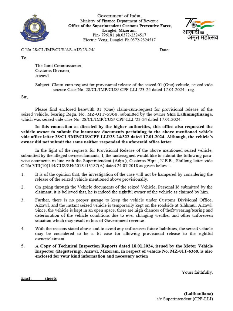 61-FWD Letter to DC of VEh. PR | PDF