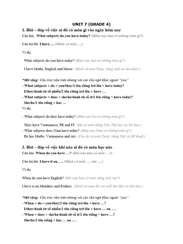 UNIT 7 (Grade 4) | PDF | Vietnam