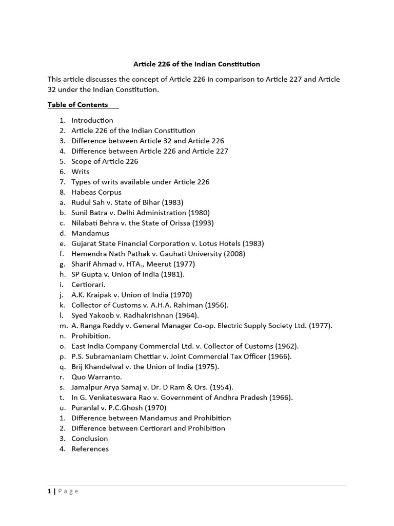 Article 226 of The Indian Constitution | PDF | Writ | Certiorari