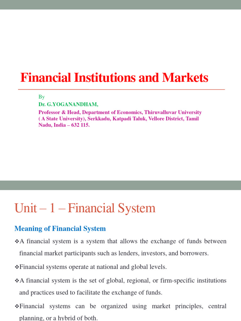 Overview of Financial Systems and Institutions | PDF | Financial ...