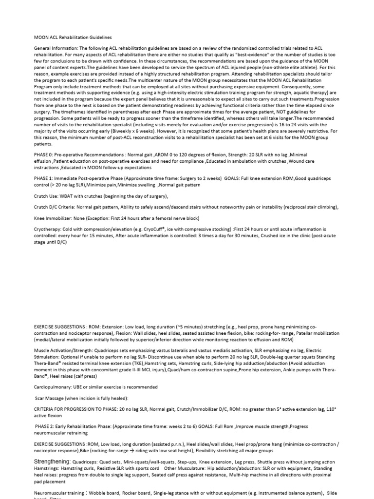 MOON ACL Rehabilitation Guidelines Орчуулга | PDF | Physical Therapy ...