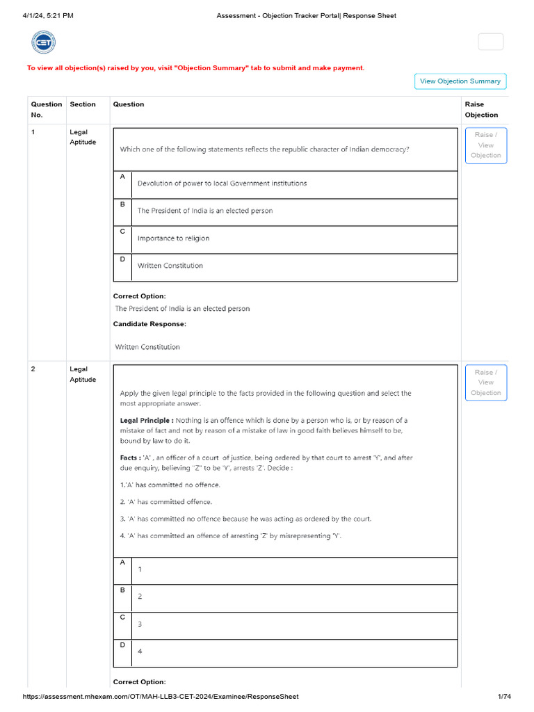 Assessment - Objection Tracker Portal - Response Sheet | PDF