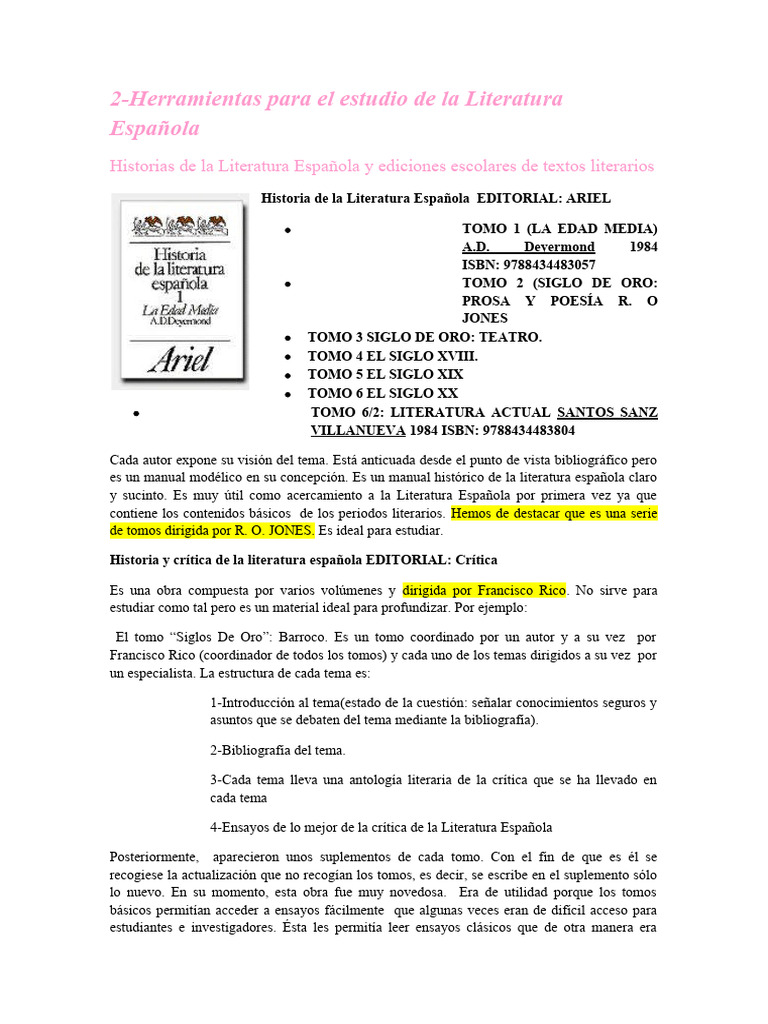 Tema 2-Historias de La Literatura Española y Ediciones Escolares de ...