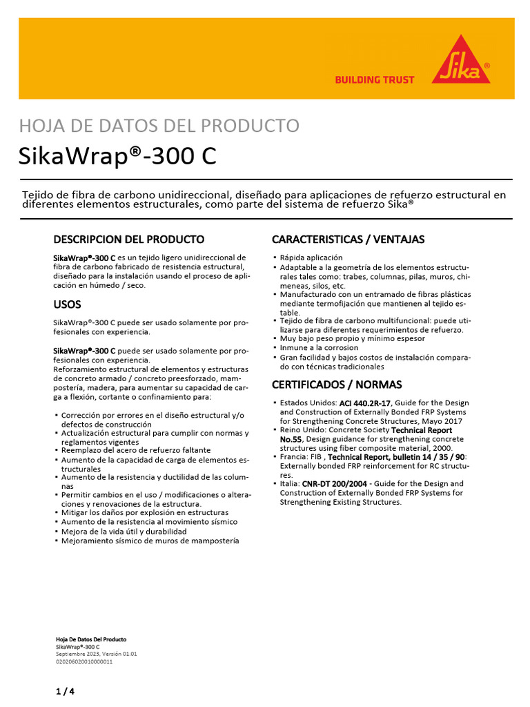 Sikawrap 300 C | PDF | Hormigón | Textiles