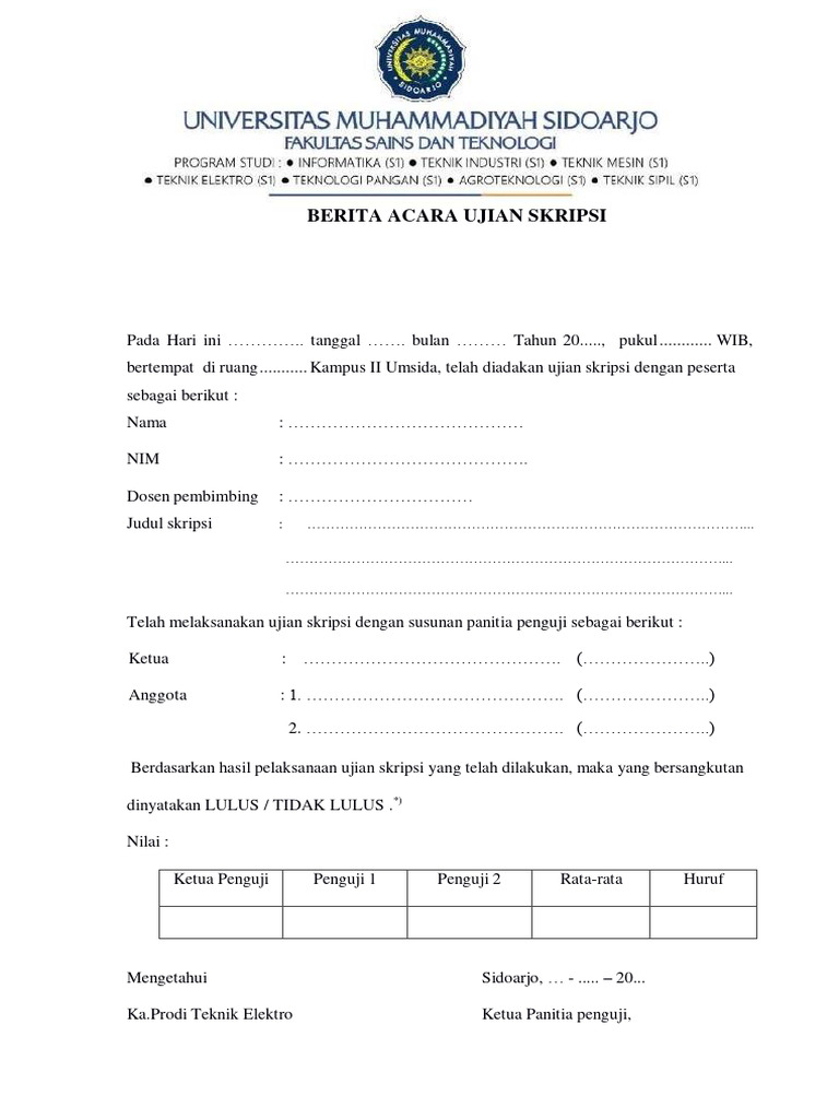 Berita Acara Ujian Skripsi Umsida | PDF | Metode & Bahan Ajar | Seni