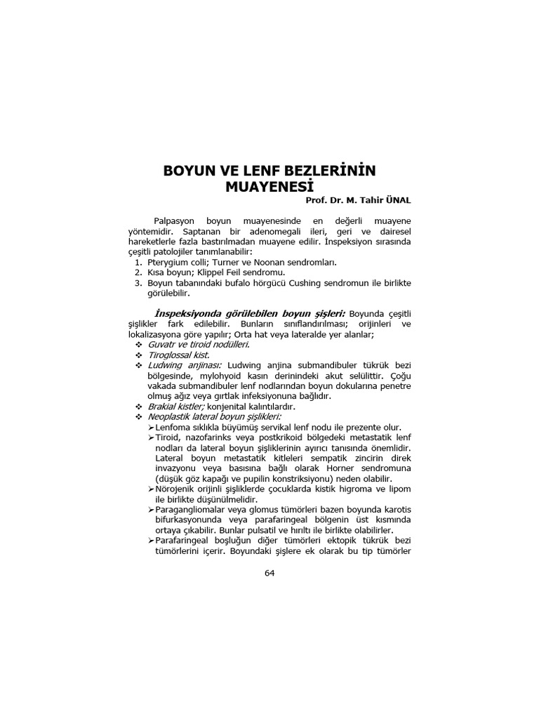 5-Boyun Ve Lenf Bezleri̇ni̇n Muayenesi̇ | PDF