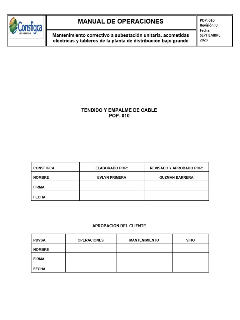 Pop-010 Tendido y Empalme de Cable | PDF | Agua | Aguas residuales