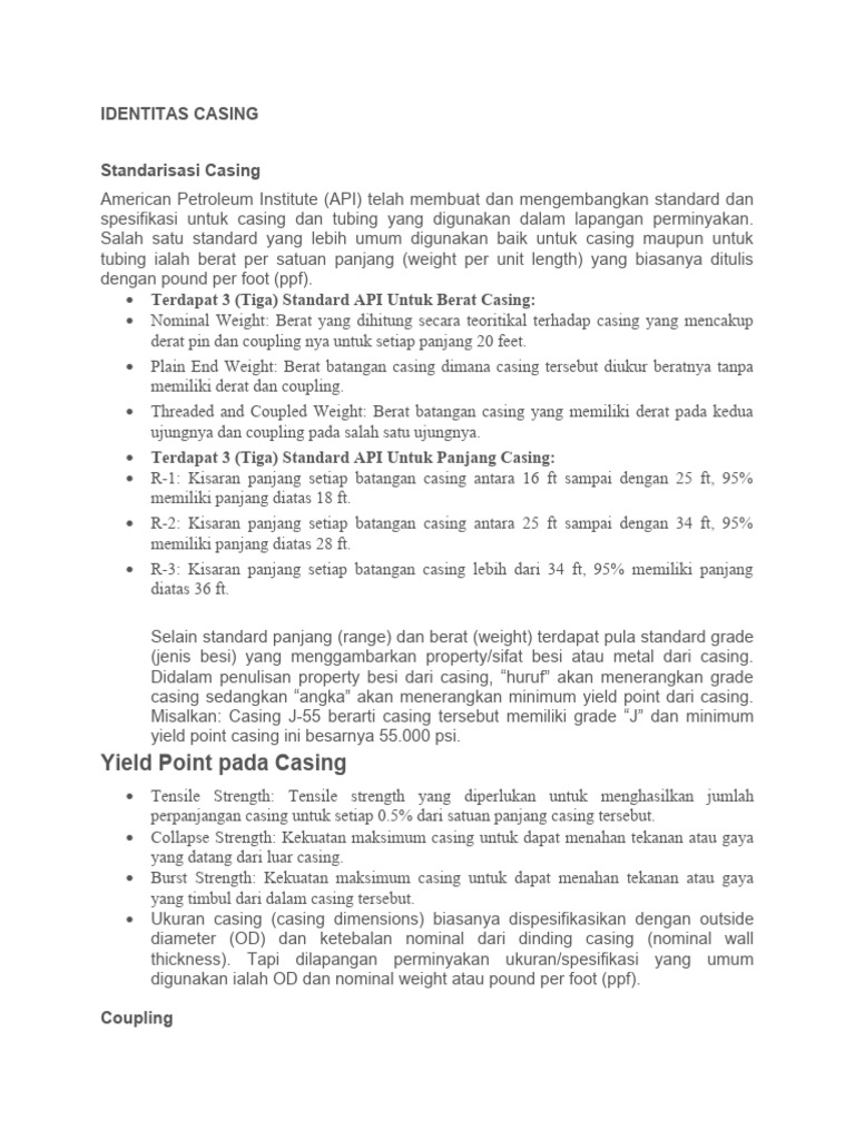 Identitas Casing | PDF | Teknologi & Rekayasa