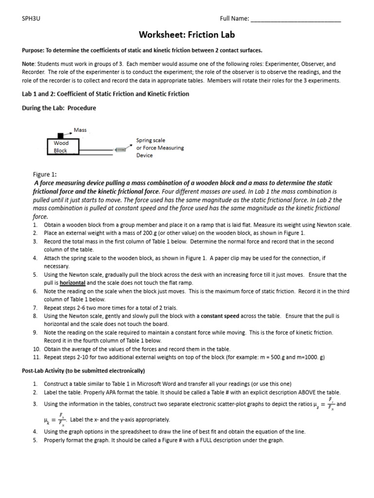 SPH3U Friction-Lab.d | PDF | Force | Friction