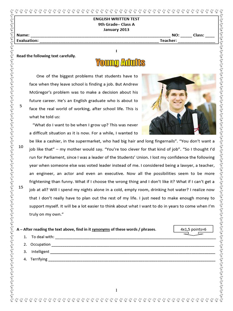 9th Grade English Written Test | PDF | Perfect (Grammar) | Linguistics