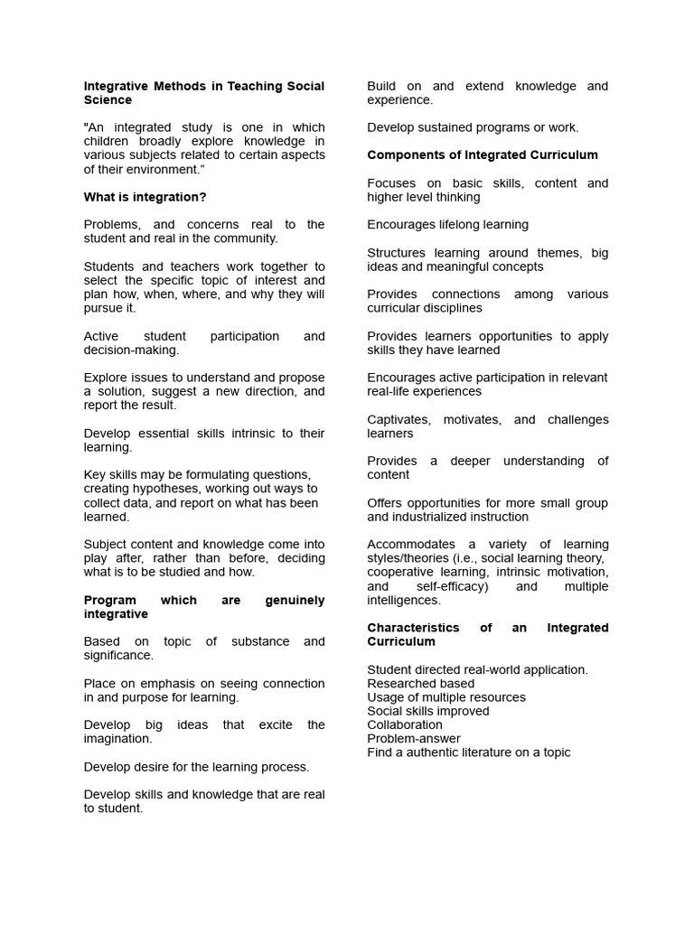Integrative Methods in Teaching Social Science | PDF | Learning ... Integrative Methods in Teaching Social Science | PDF | Learning ...