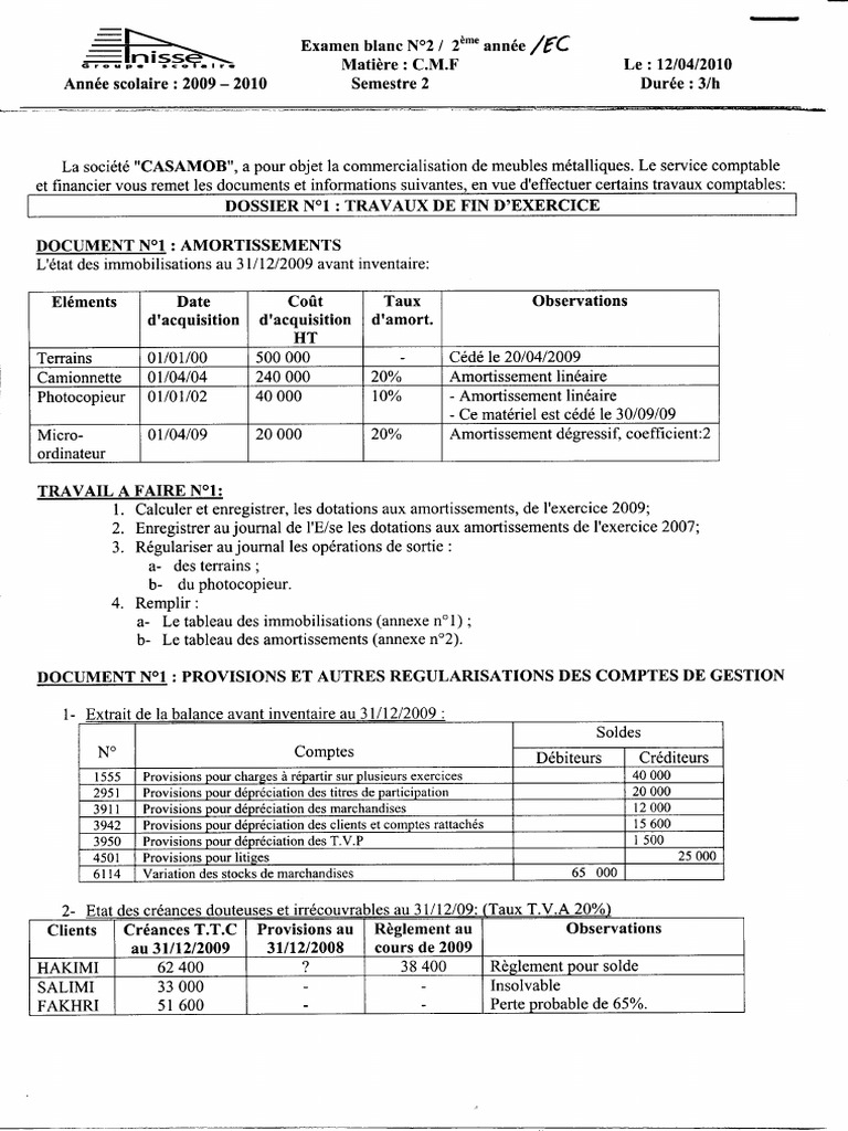 Examen Simili 16 Comptabilite 2 Bac Eco | PDF