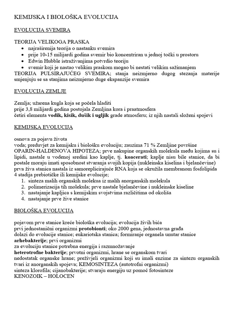 Kemijska I Biološka Evolucija | PDF