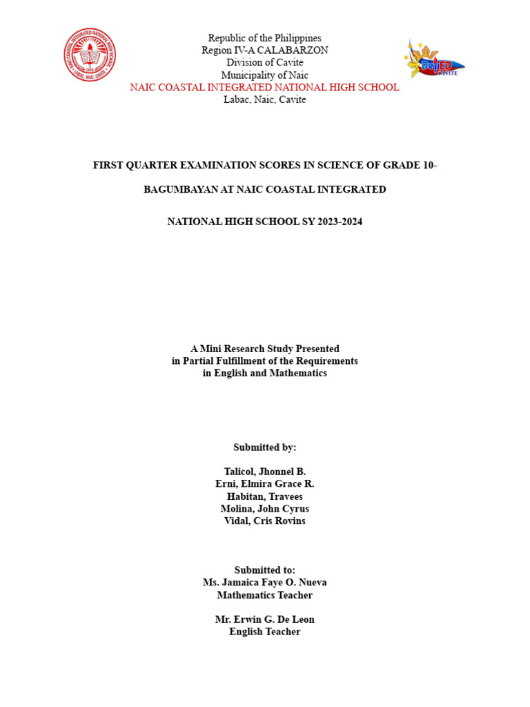 First Quarter Examination Scores in Science of Grade 10 | PDF | Policy ...