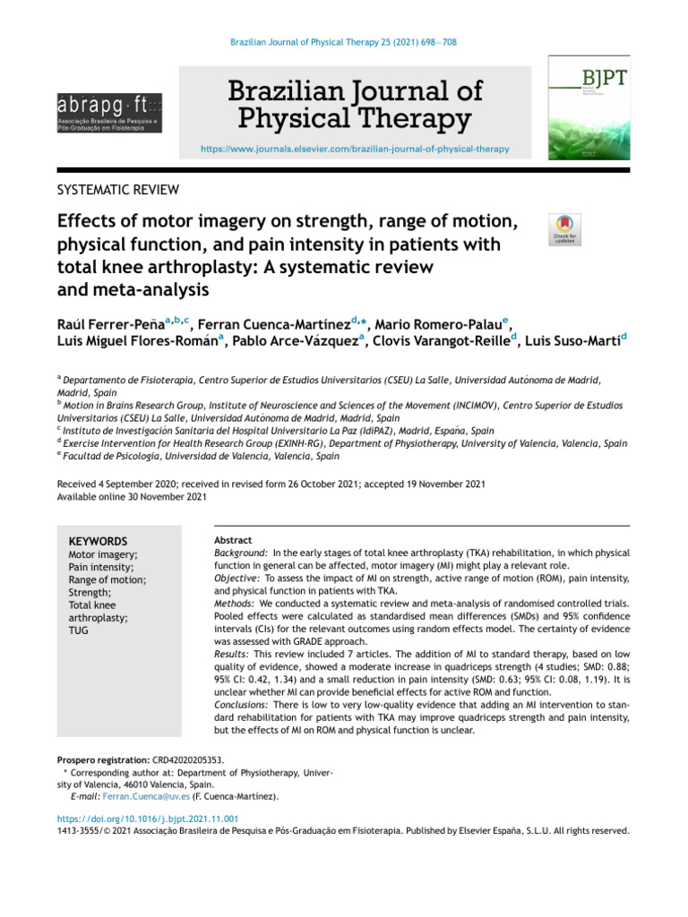 Effects of Motor Imagery on Strength, Range of Motion | PDF | Physical ...